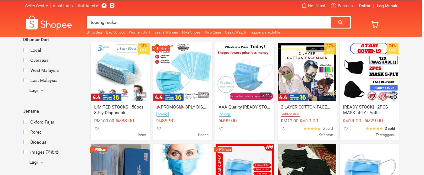 Stok topeng muka bertambah, Shopee pastikan jualan tidak melebihi harga ...