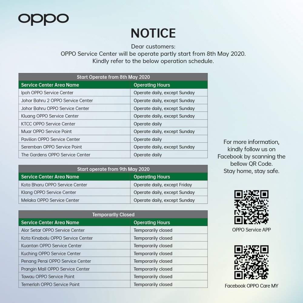 PKPB: Oppo buka sebahagian kedai dan pusat servis telefon mulai 14 Mei ...