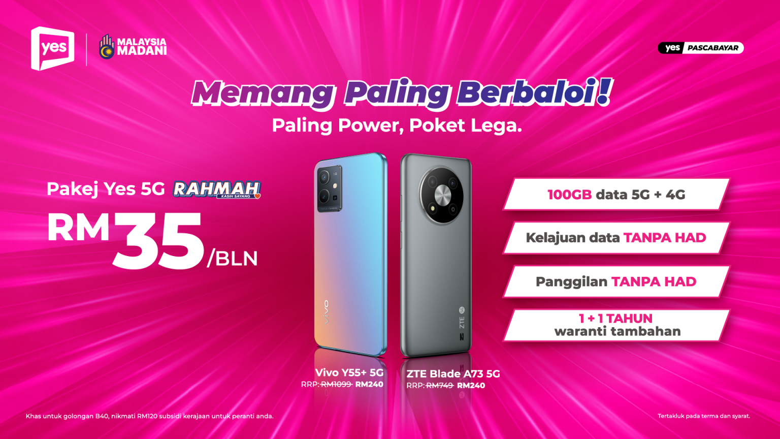 Pakej 5G Rahmah: Yes tawar pelan RM35 dengan 100GB data dan telefon 5G ...