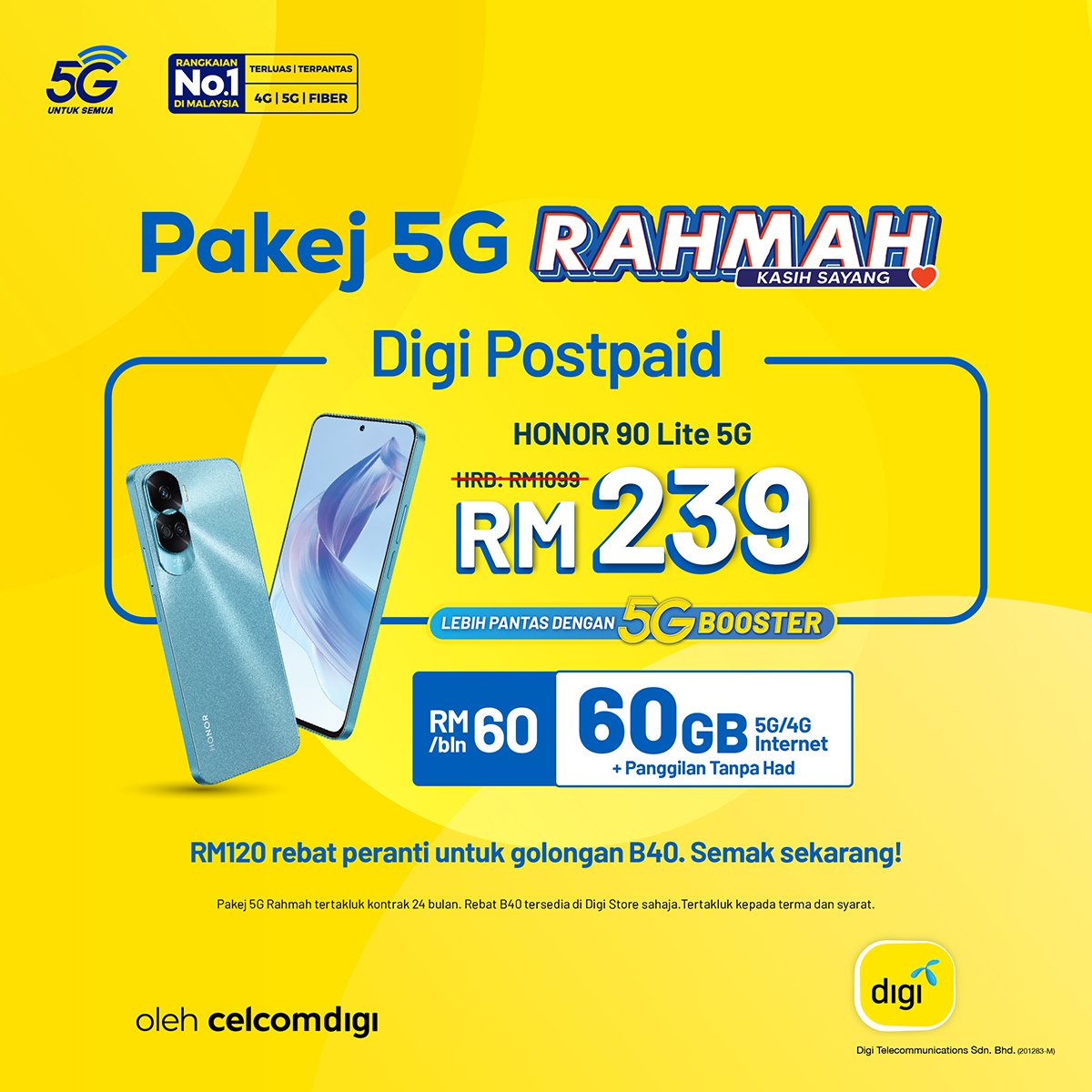 Pakej 5G Rahmah: Pelan Digi paling asas dengan data 60GB tapi telefon 5G murah hanya RM119 ...